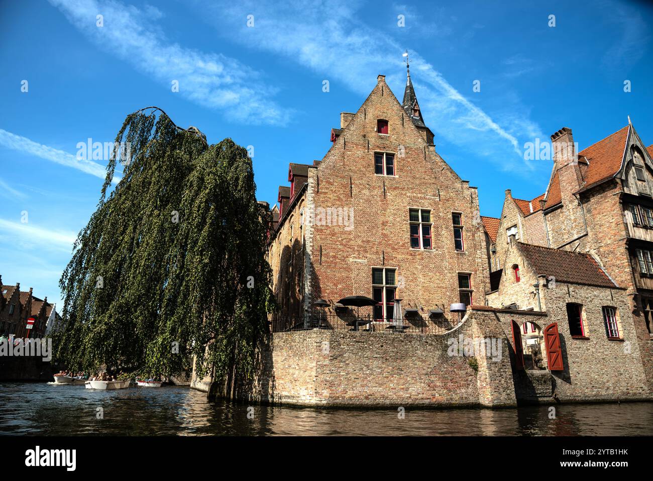 Medieval Facade and Weeping Tree Overlooking the Dijver Canal at ...