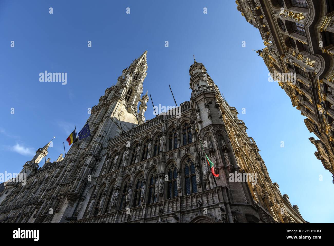 Low Angle View of the Historic Town Hall Facade at the Grand Place ...