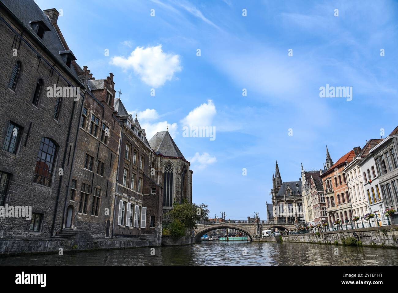 View of St. Michael’s Bridge and Historic Buildings along the Leie ...