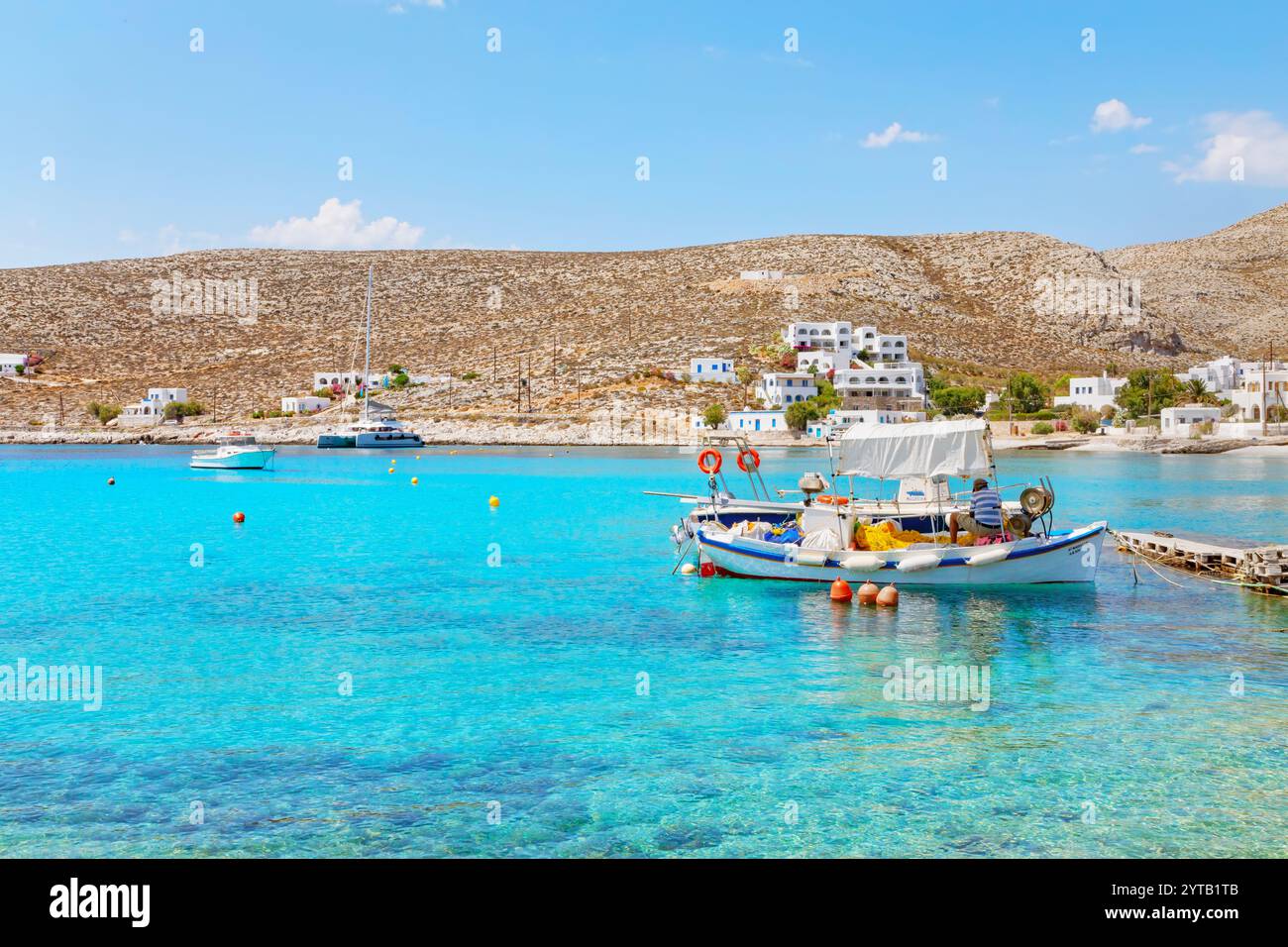 Fishing boat, Karavostasi village, Folegandros Island, Cyclades Islands ...