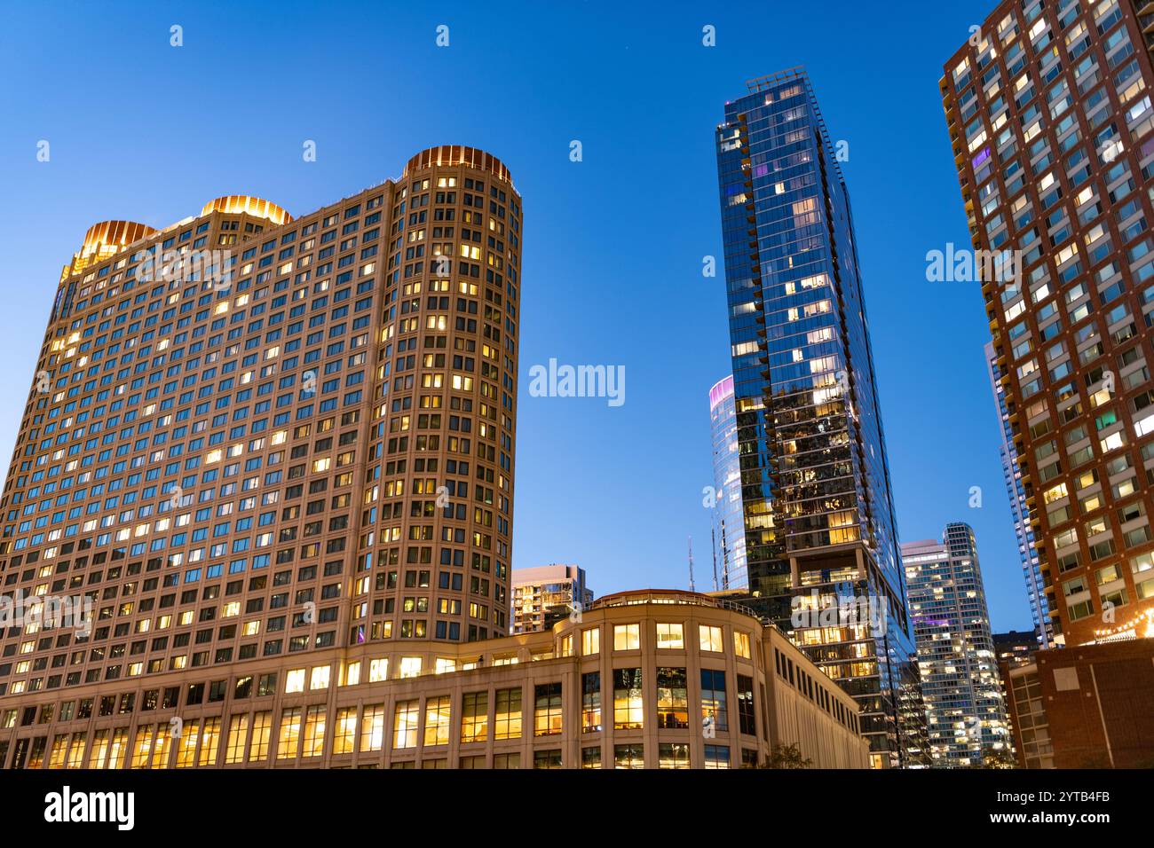 Chicago architecture of skyscraper. City night illuminated building ...