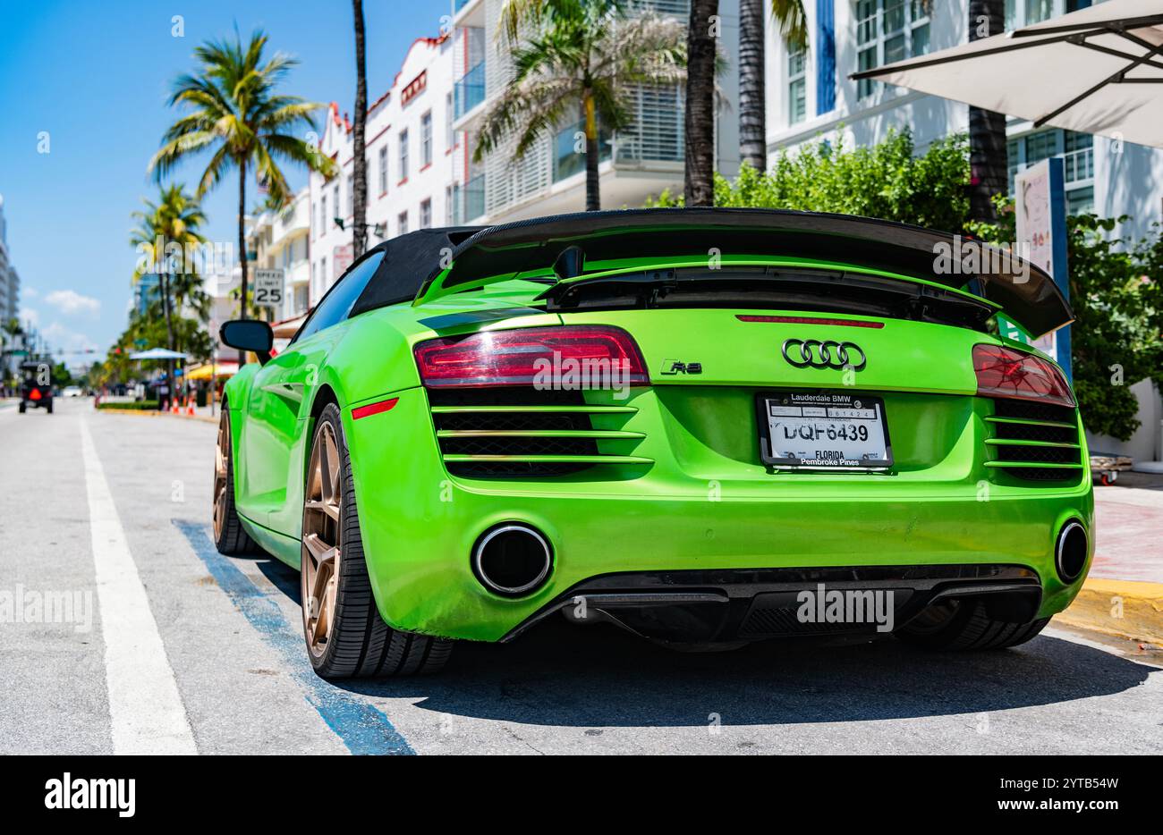 Miami Beach, Florida USA - June 5, 2024: 2014 Audi R8 green luxury car ...