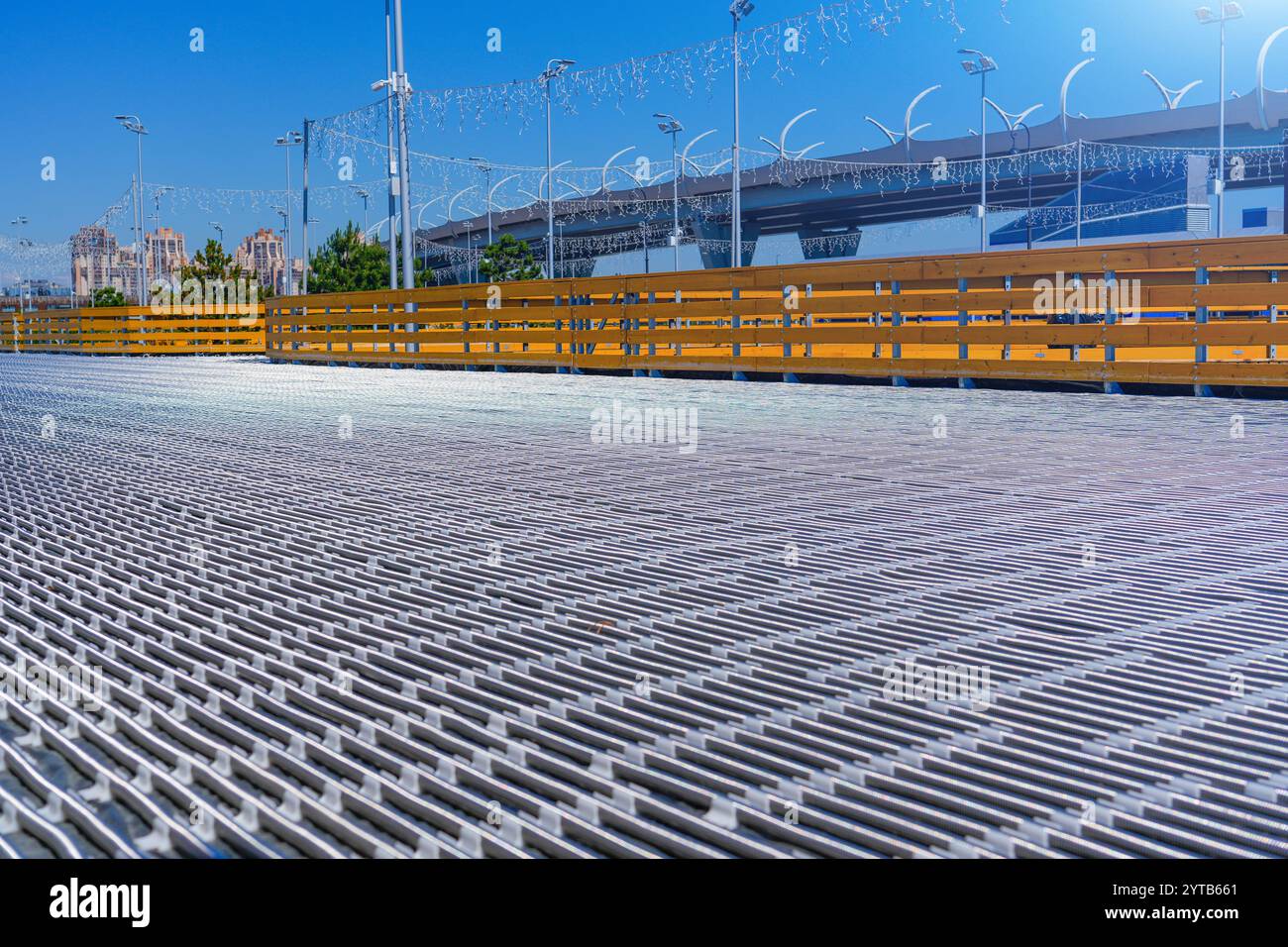 Floor surface with pipes tubes for skating rink temperature and frost ...