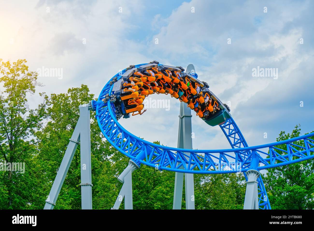 Roller coaster up down turn and a passing loop feint, spiral train of ...