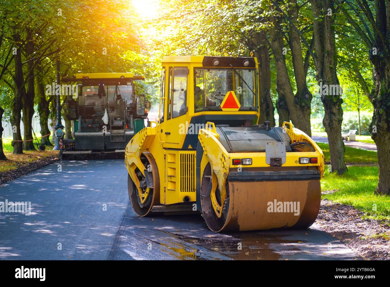 Heavy road roller on park hi-res stock photography and images - Alamy