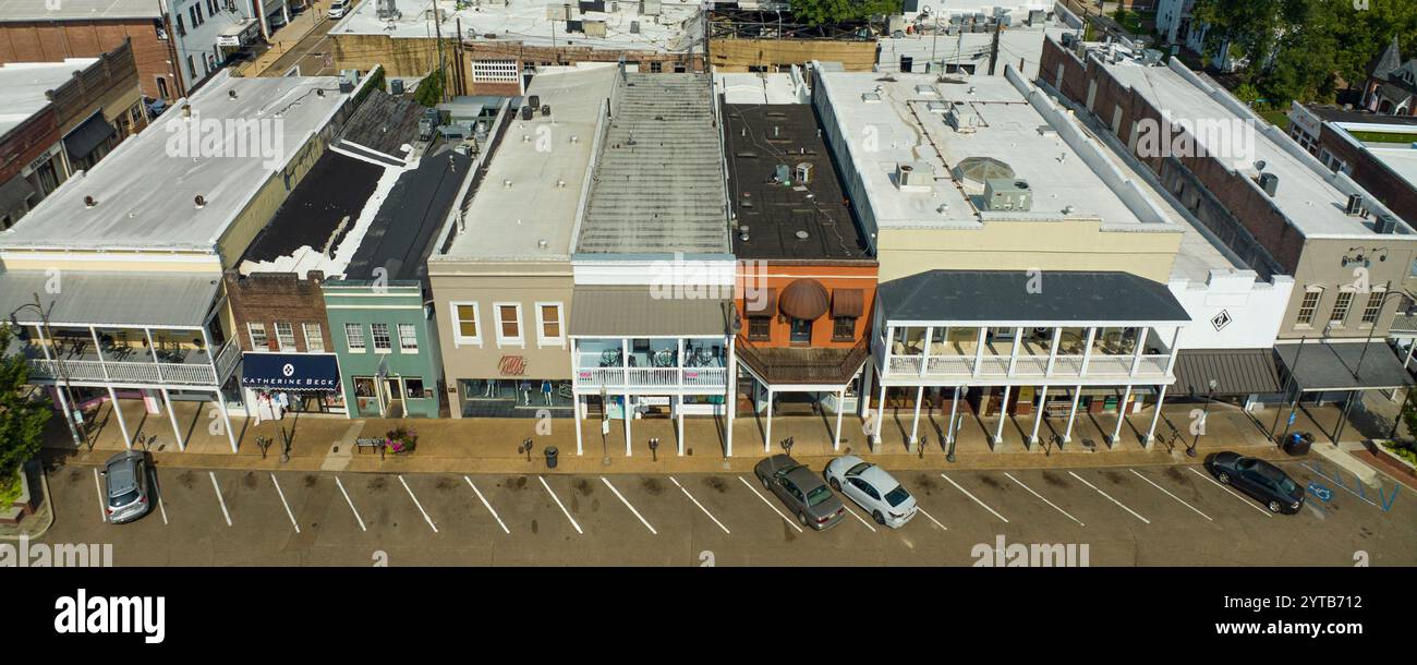 JULY 8, 2023, OXFORD, MS., USA - town courthouse and surrounding stores ...