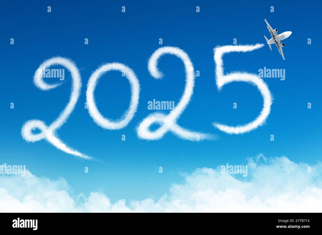 Happy New year 2025 concept enjoy travel on the blue background below ...