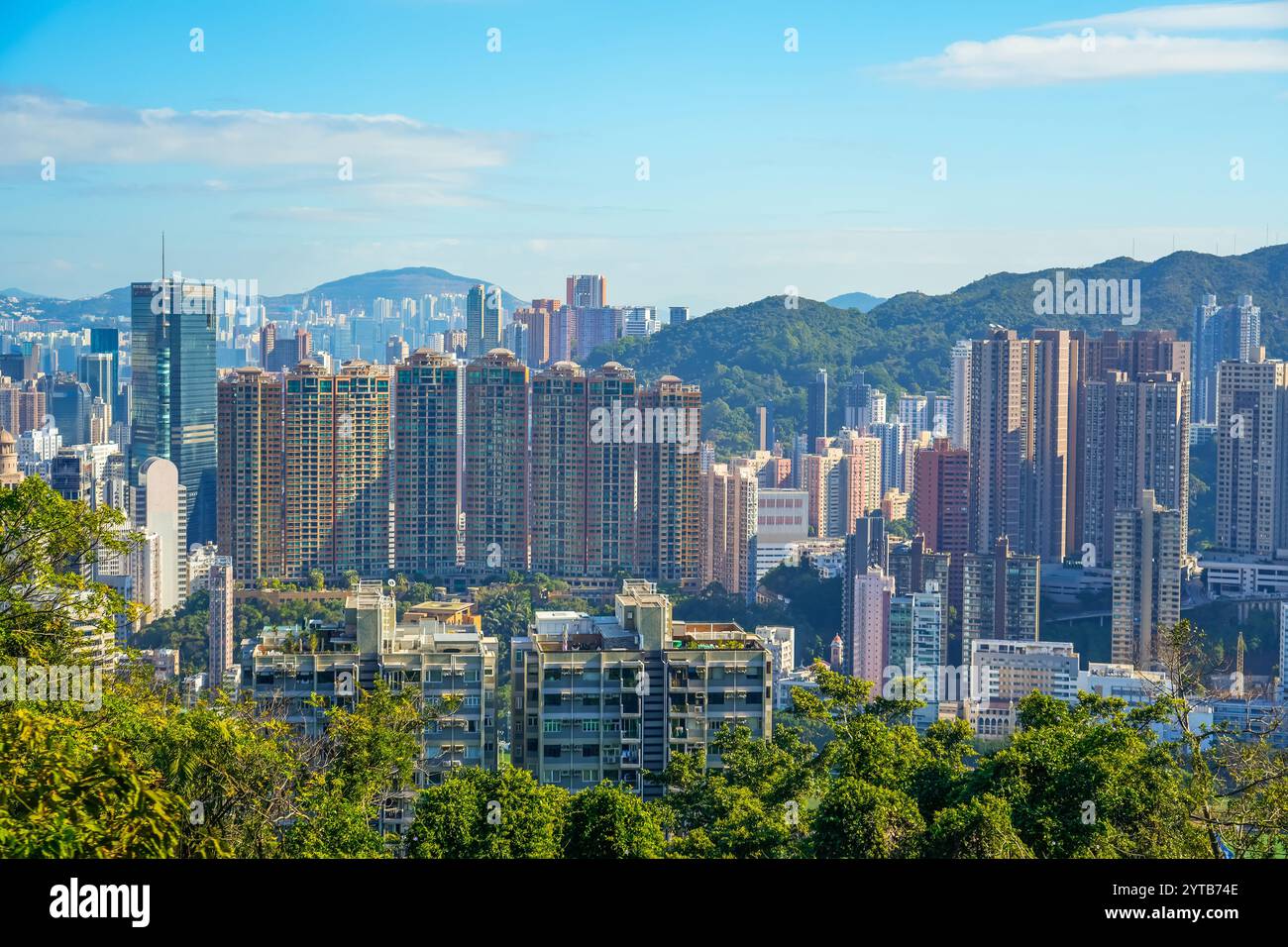 Dense urban development of tall and thin buildings view Hong Kong of ...