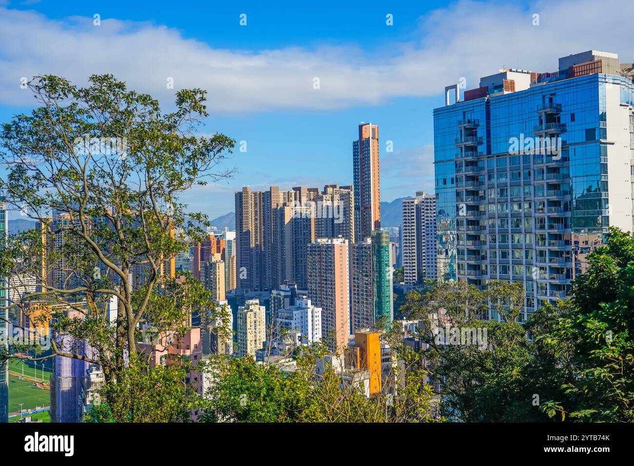 Dense urban development of tall and thin buildings view Hong Kong of ...