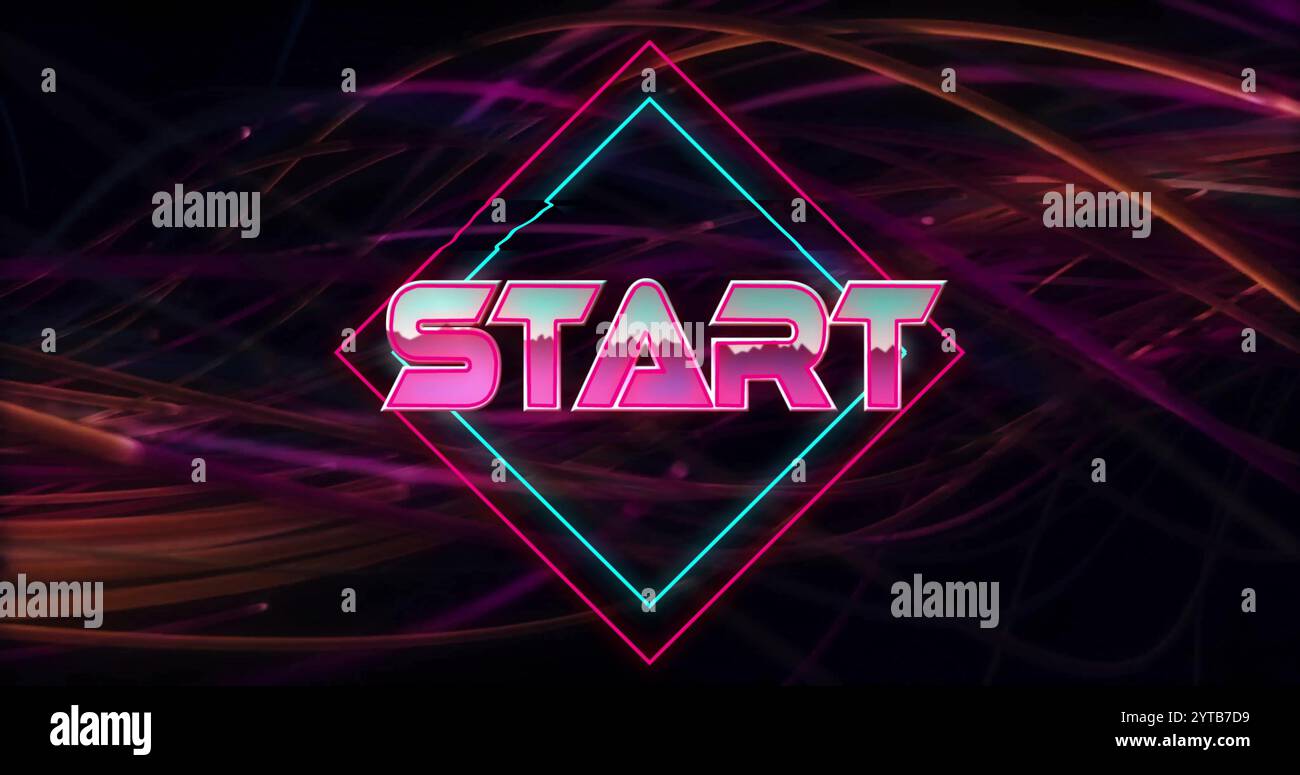 Image of start text over neon pattern background Stock Photo - Alamy
