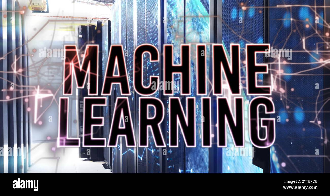 Image of machine learning text over server room Stock Photo - Alamy