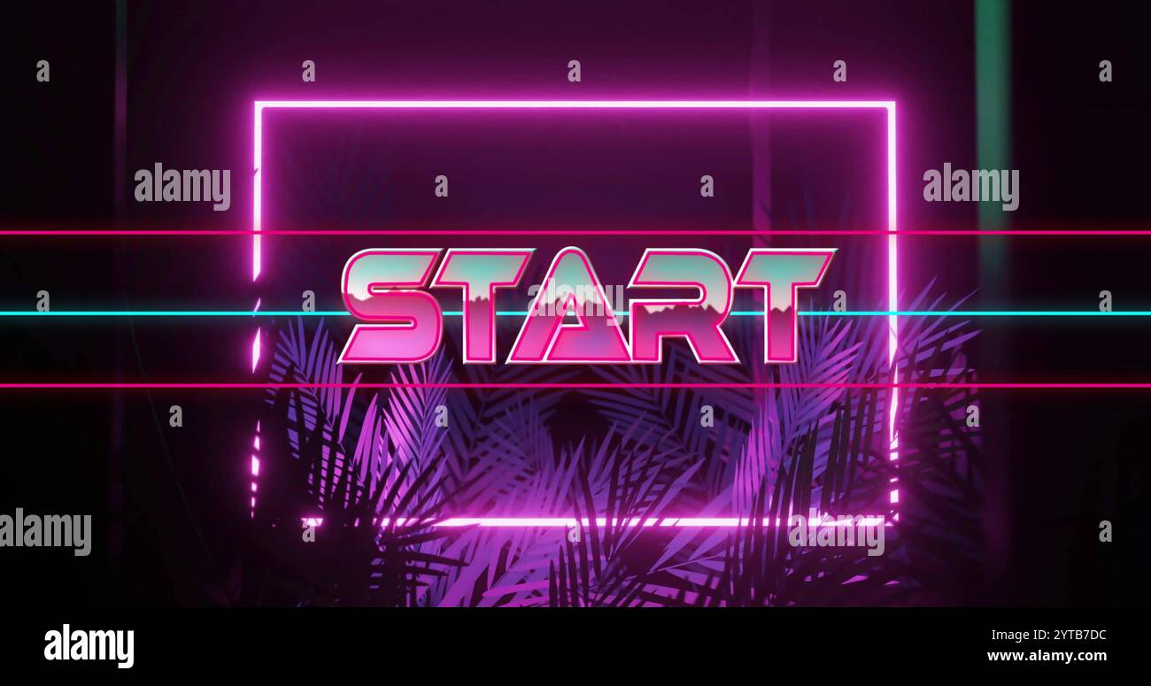 Image of start text over neon pattern background Stock Photo - Alamy