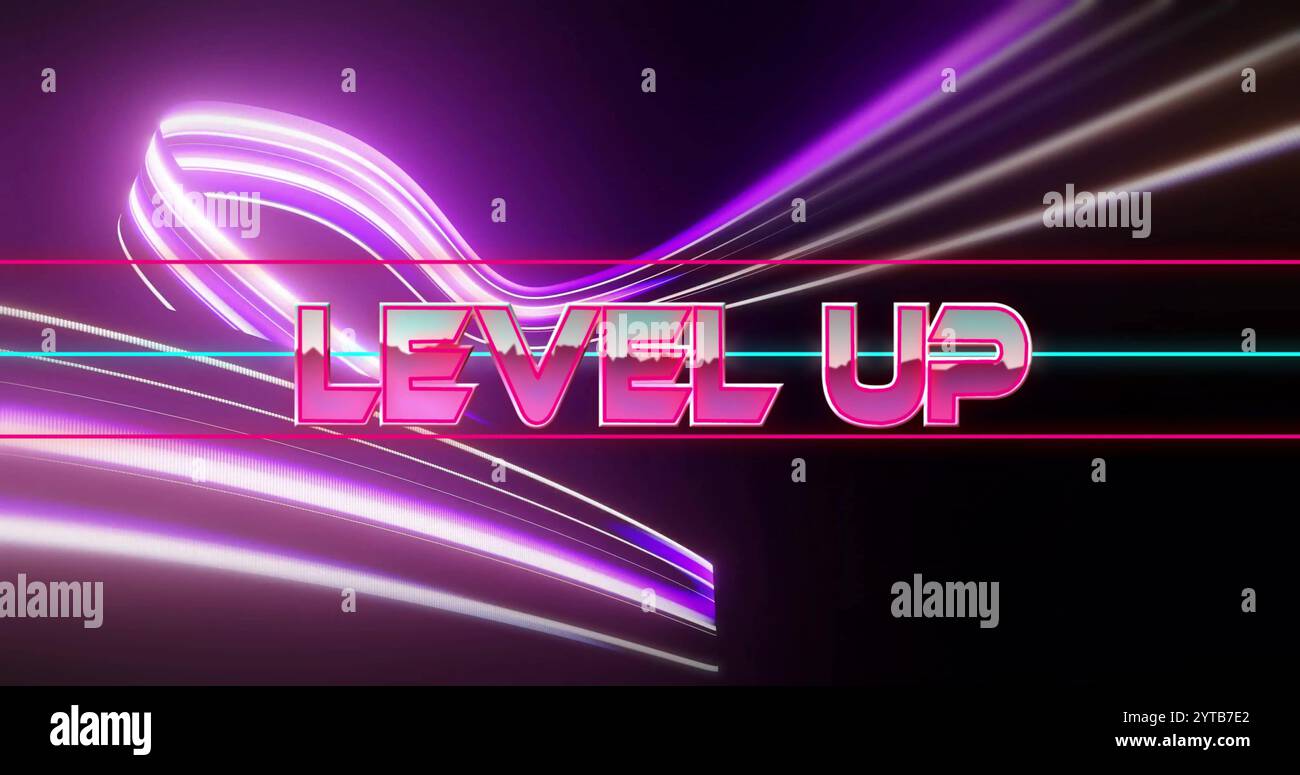 Image of level up text over neon pattern background Stock Photo - Alamy