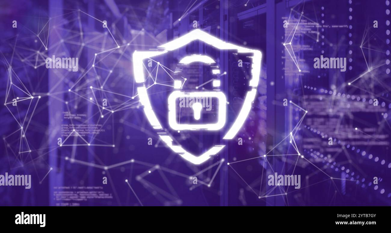 Digital Shield And Network Connections Image Over Data Servers