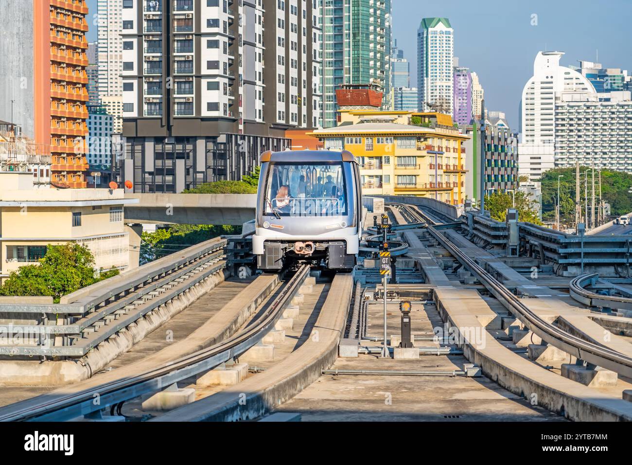 Compact monorail express route through urban developments Stock Photo ...
