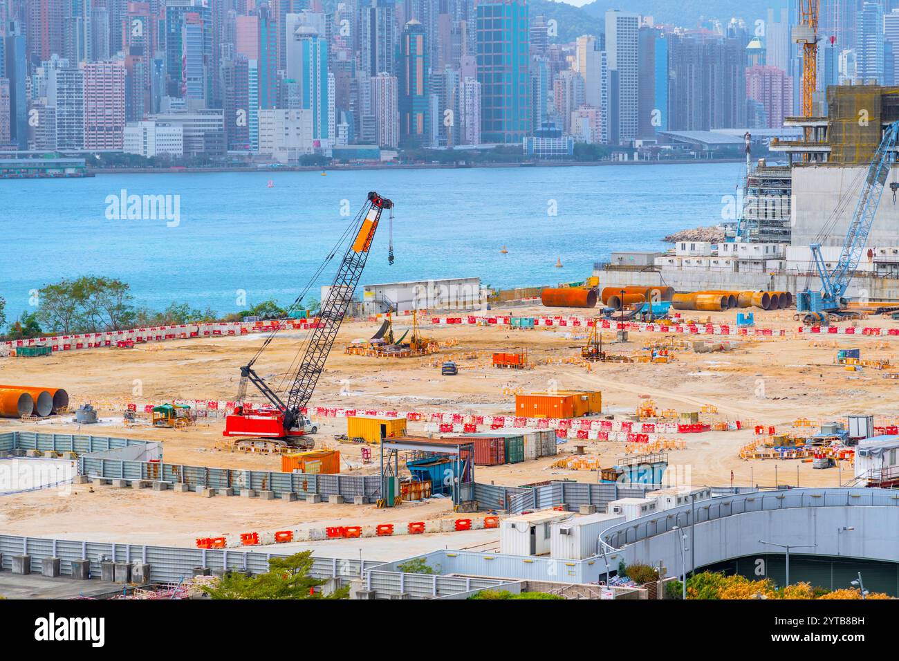 Pile driving in foundation pit for construction of apartment building ...