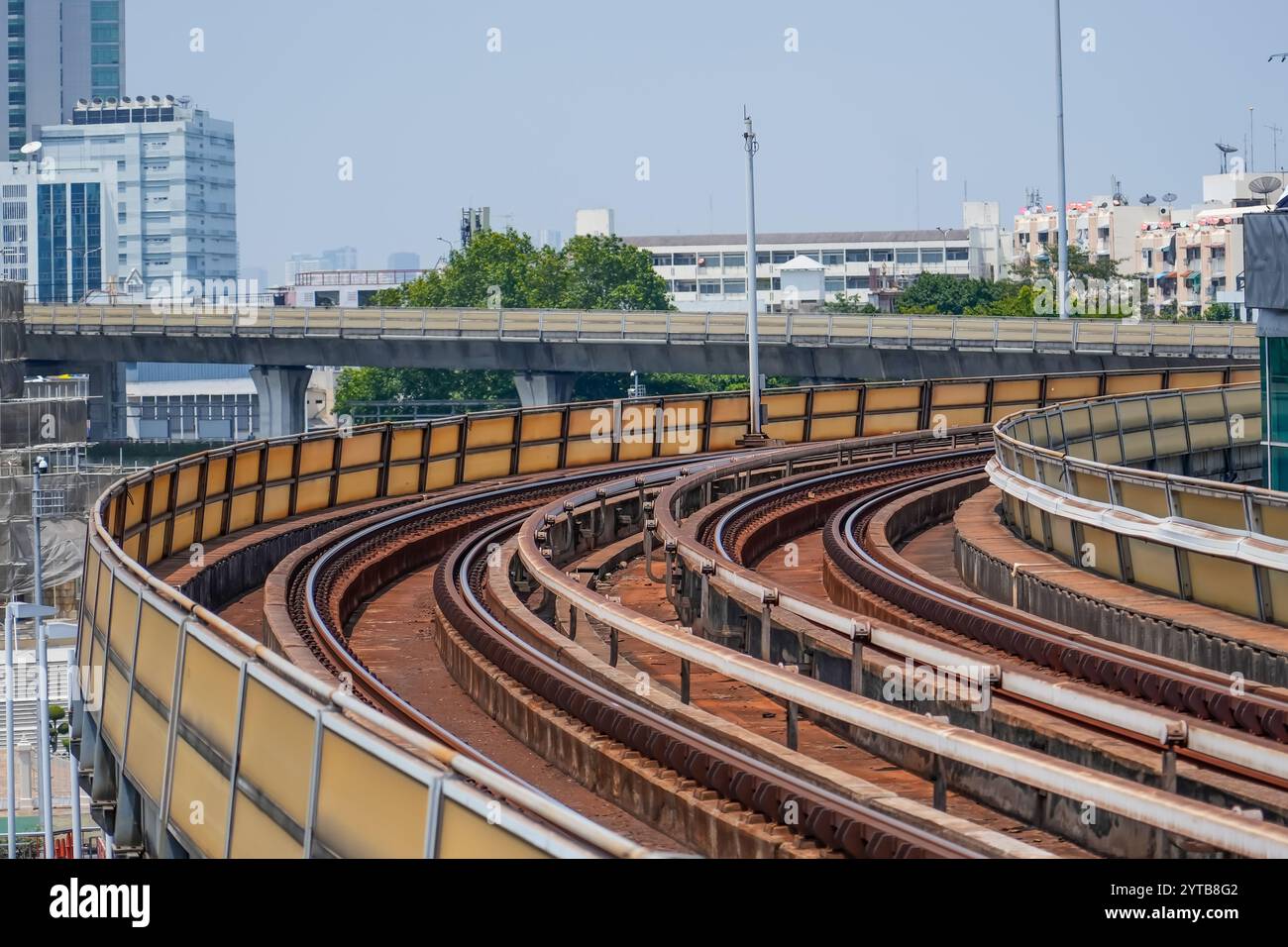 Turn on the metro railway road through the city on supports Stock Photo ...