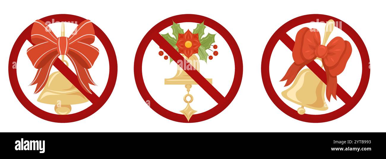 Vector collection of prohibition signs with Christmas bells. Set of ...