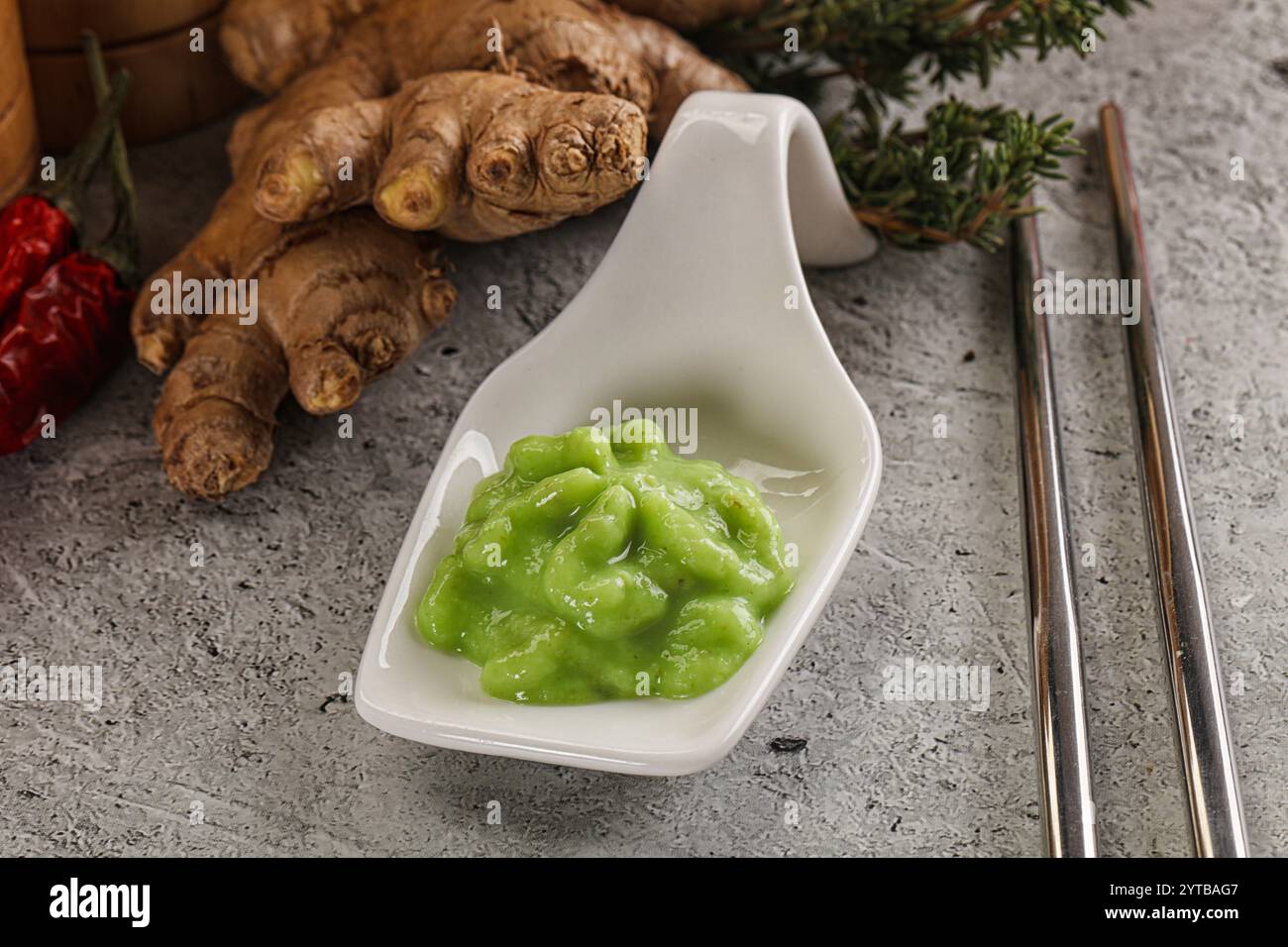 Green organic asian Wasabi spicy seasoning Stock Photo - Alamy