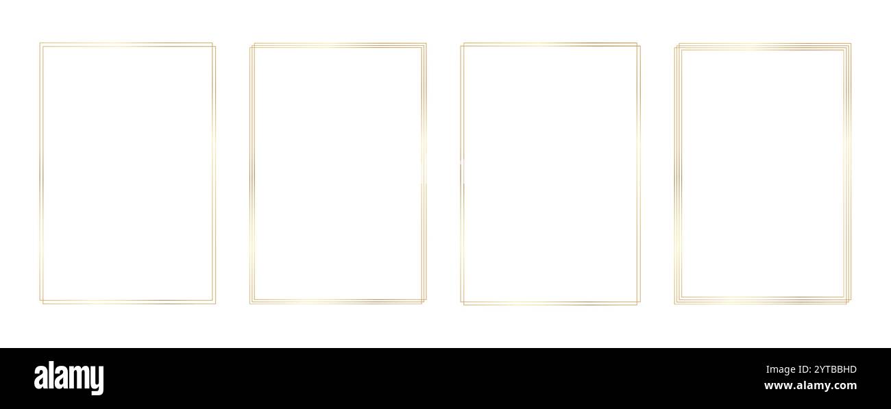 Thin gold rectangle frames. Versatile geometric borders with double ...