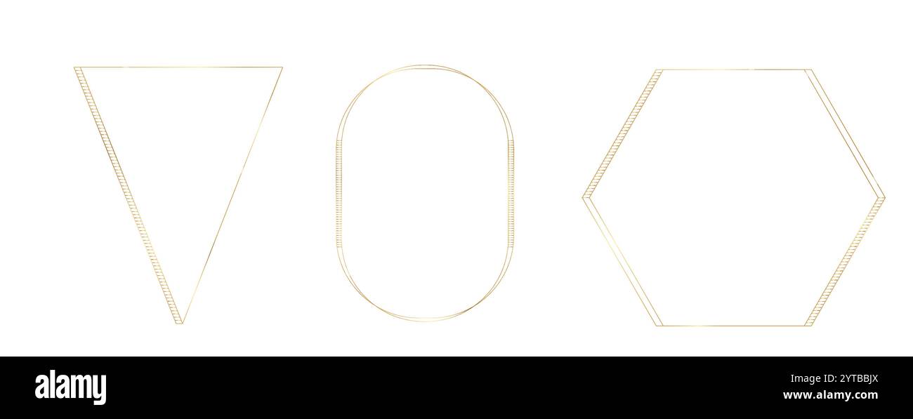 Luxury gold thin geometric frame collection. Hexagon, triangle, oval ...