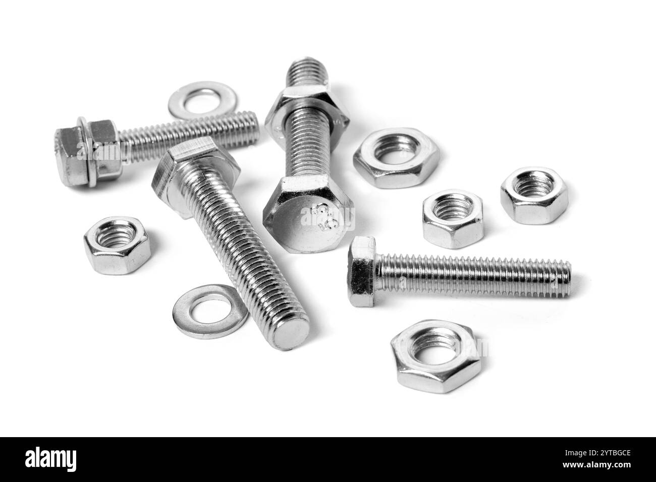 Tap bolts with chrome nuts isolated on white background Stock Photo - Alamy