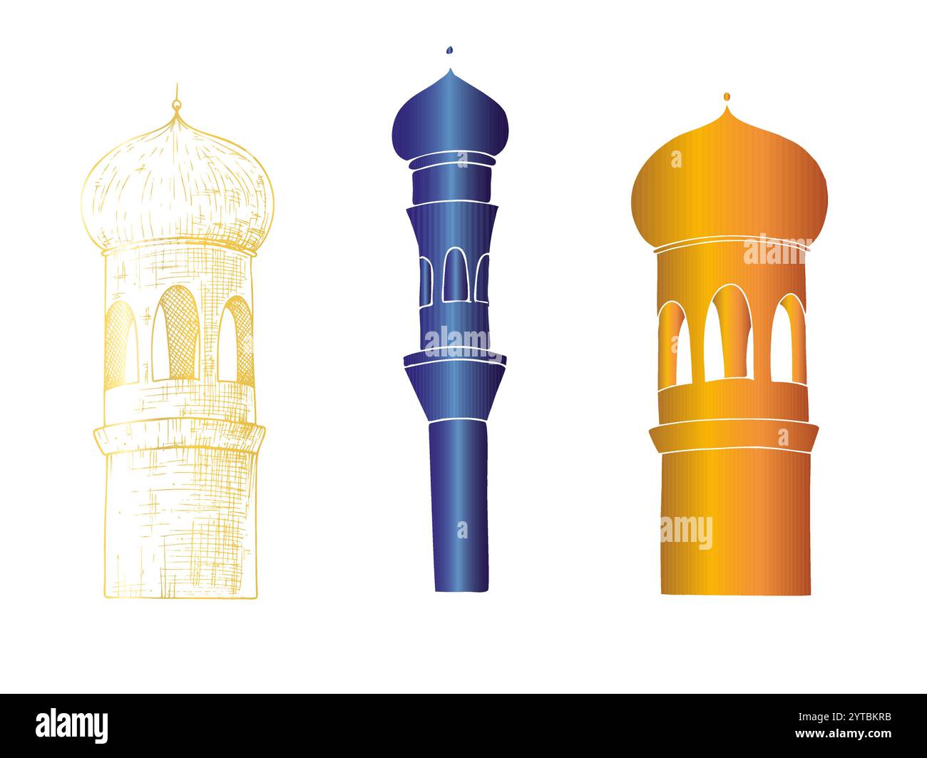 Vector Islamic minaret. Graphic illustration mosque, tower isolated on ...