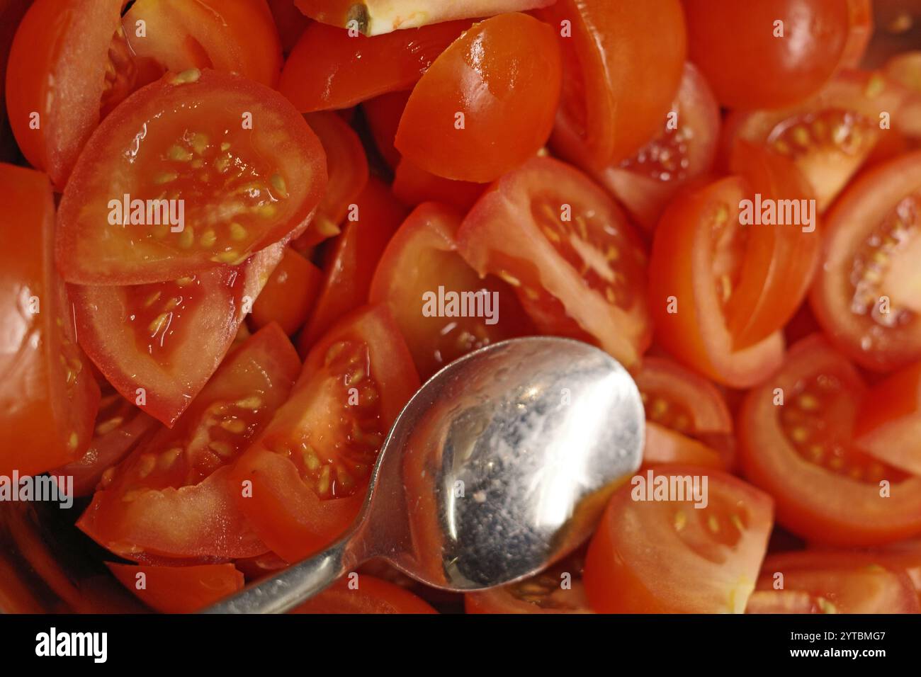 Sliced tomatoes from the salad corner of a buffet restaurant Stock ...