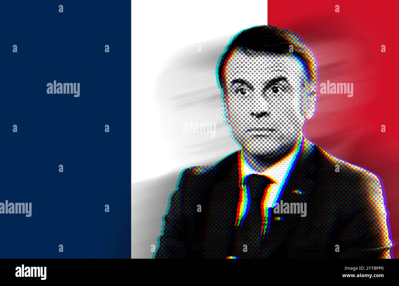 Silhouette of Emmanuel Macron on French flag. President of France. Face ...