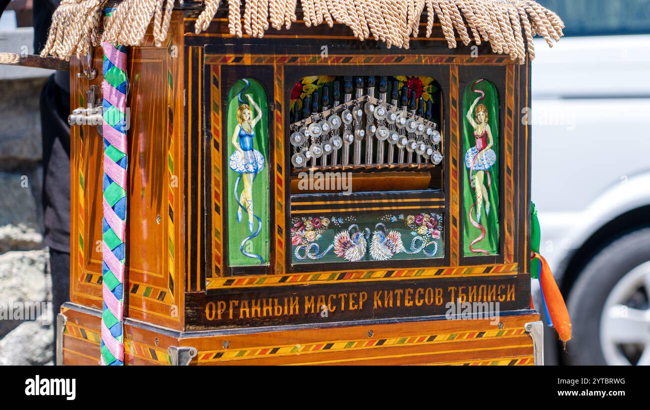 Tbilisi, Georgia - June 6, 2024: A barrel organ at georgia, traditional ...