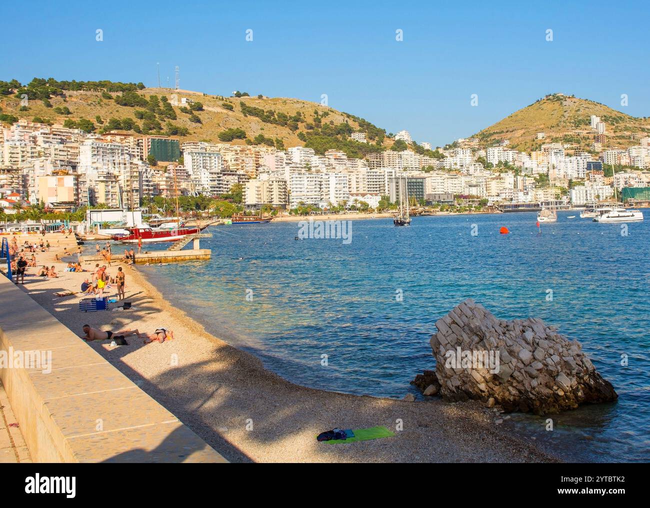 Sarande, Albania - June 7th 2024. Sarande City Beach in Albania, part ...