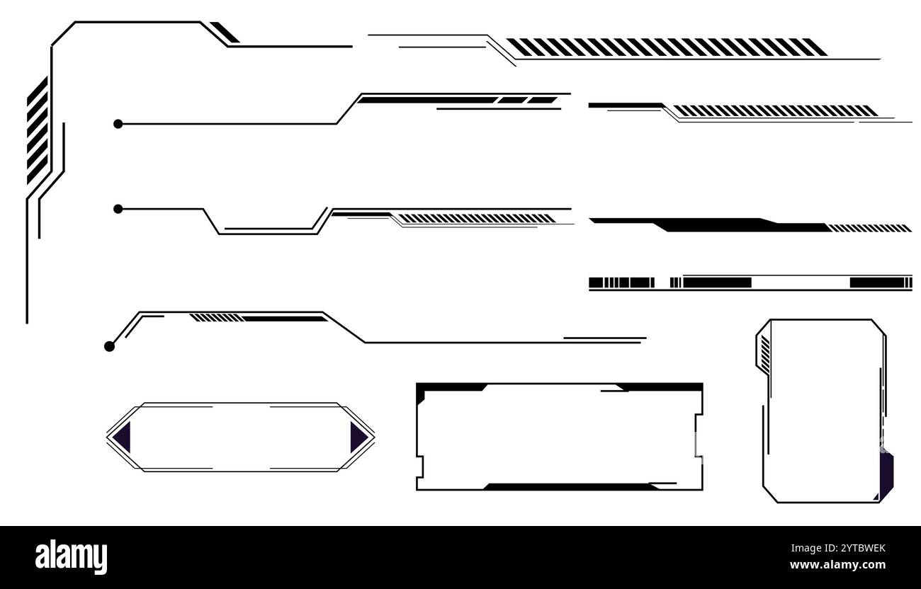 Futuristic HUD frames, borders text box game menu ui panel. Line tech line bar. Screen elements ...