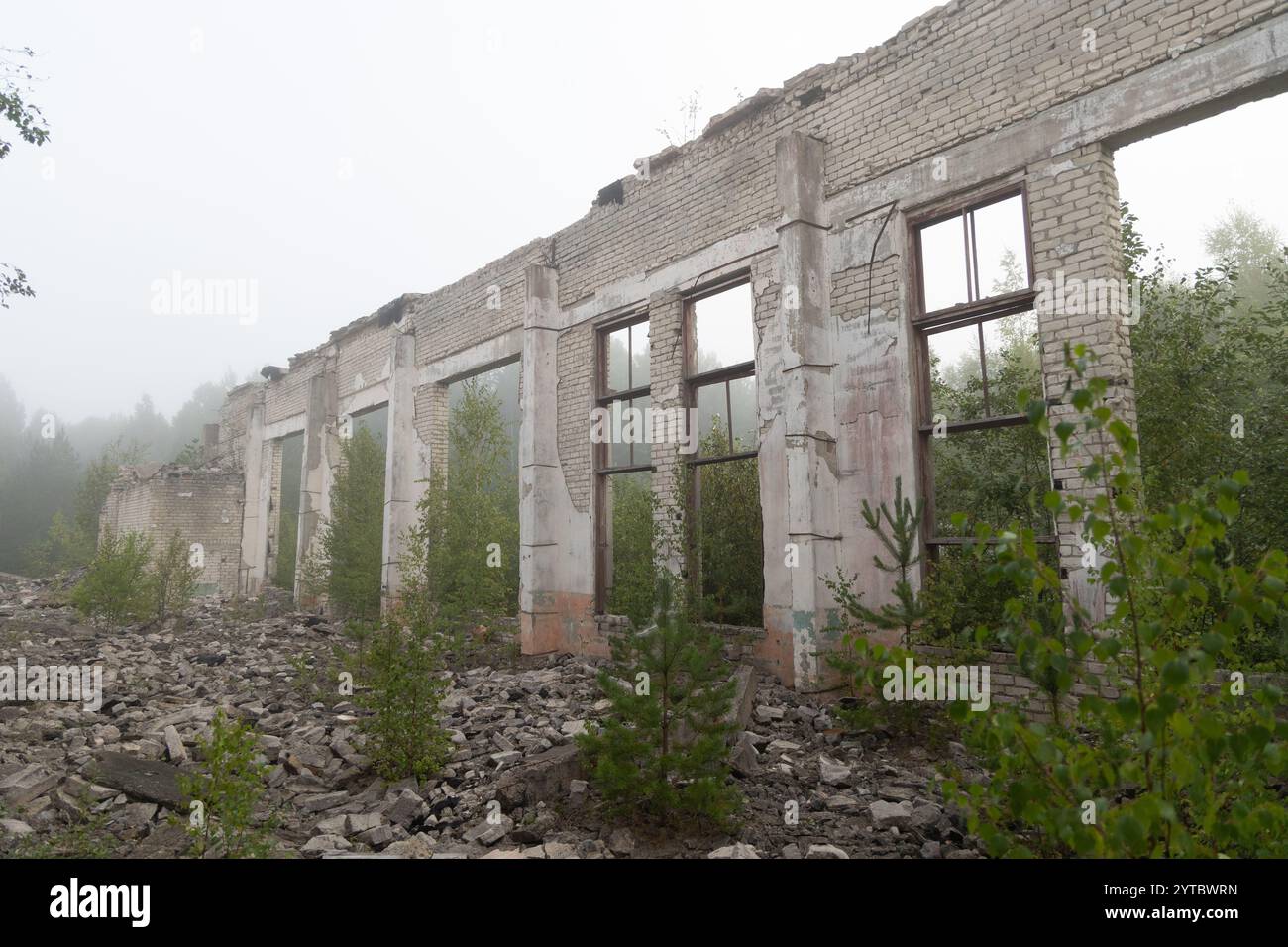 An old, collapsed building in soviet army base in Latvia, Europe ...