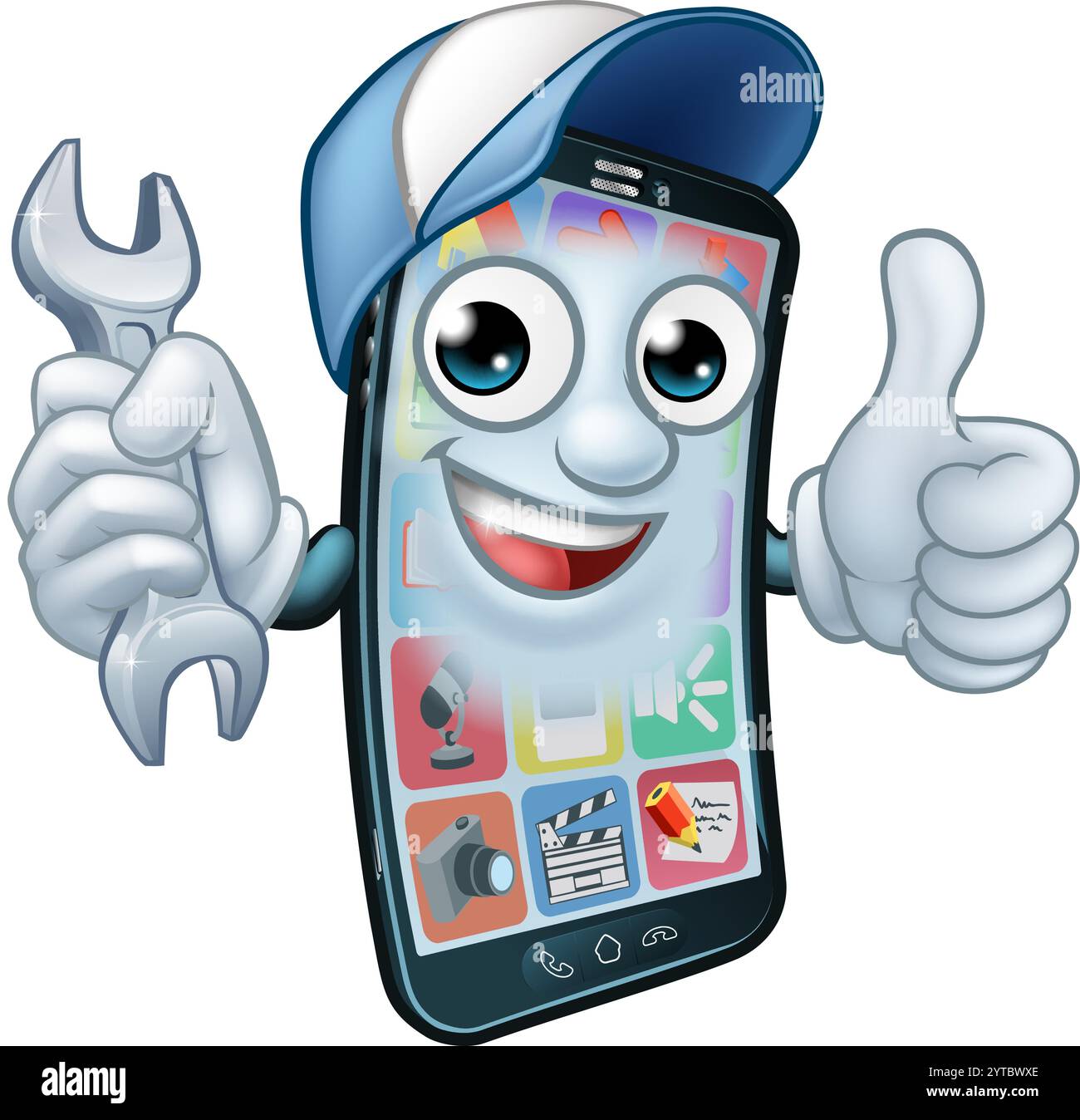 Mobile Phone Repair Spanner Thumbs Up Cartoon Stock Vector Image & Art ...