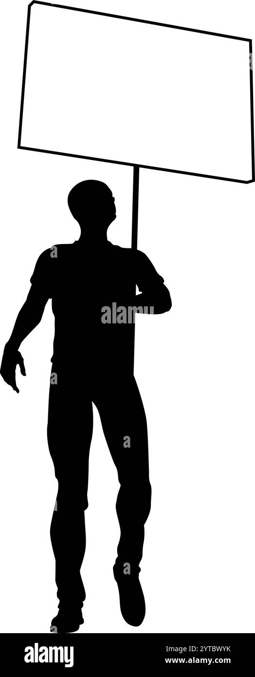 Protest Rally March Picket Sign Silhouette Person Stock Vector Image ...