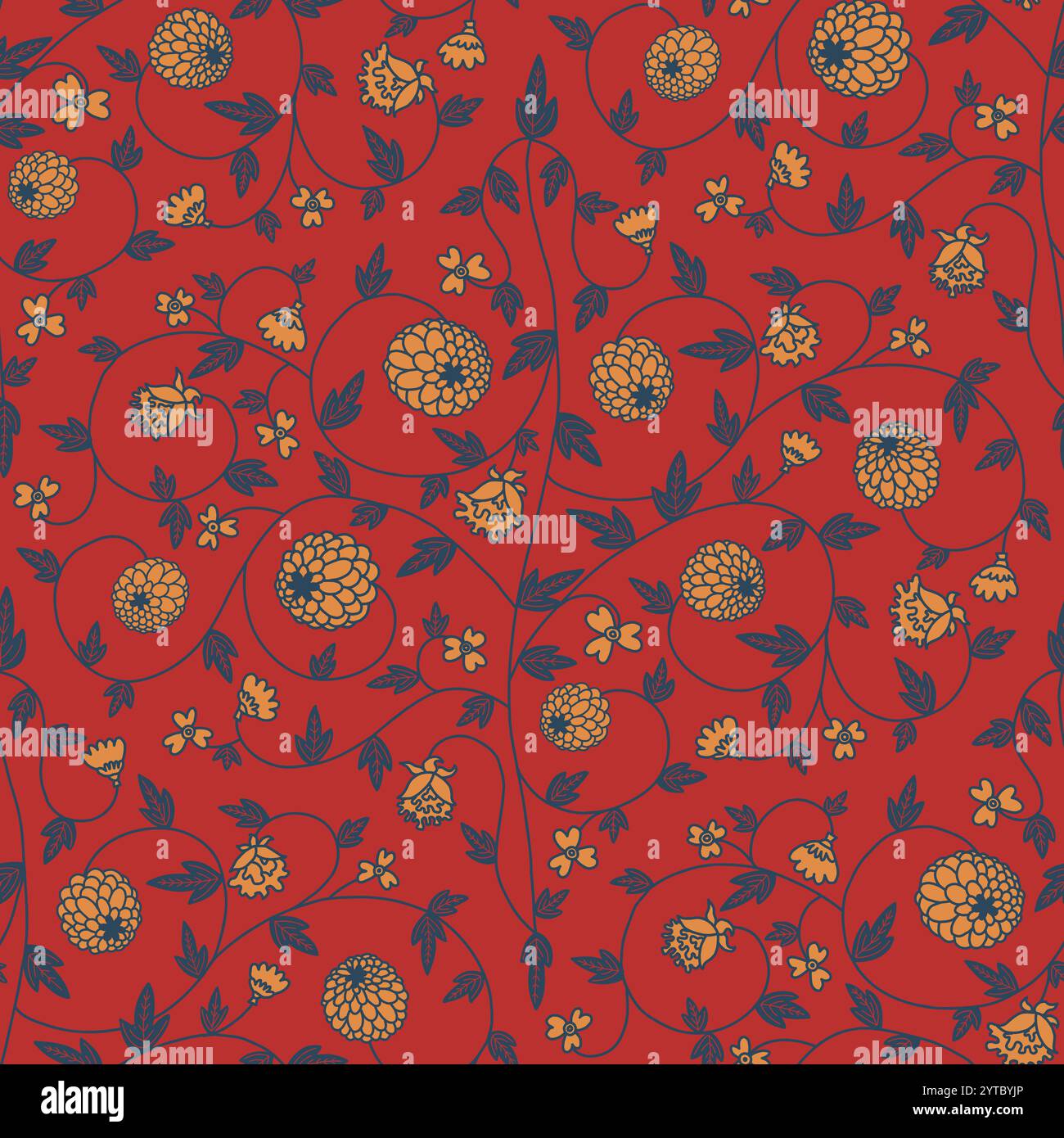 Traditional floral style pattern with a vibrant and bold color palette ...