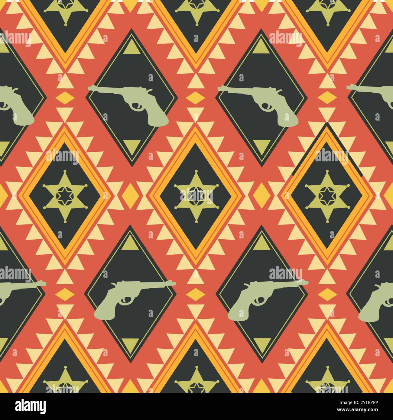 Wild West or Americana style pattern with motifs like revolvers ...
