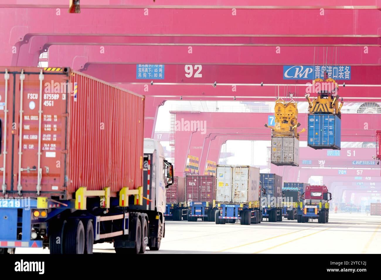 QINGDAO, CHINA - DECEMBER 7, 2024 - Cargo ships load and unload ...