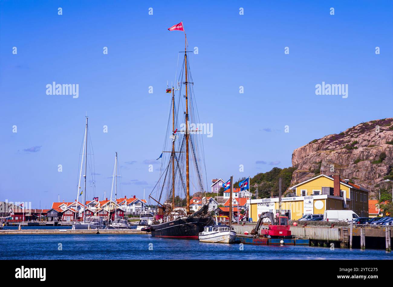 The two-masted gaff ketch SEUTE DEERN is moored in the harbour of ...