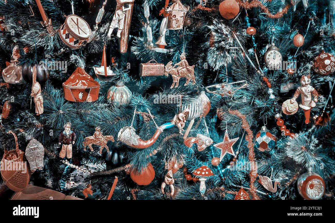 Vintage Christmas tree decorations of the late 19th century. Christmas ...