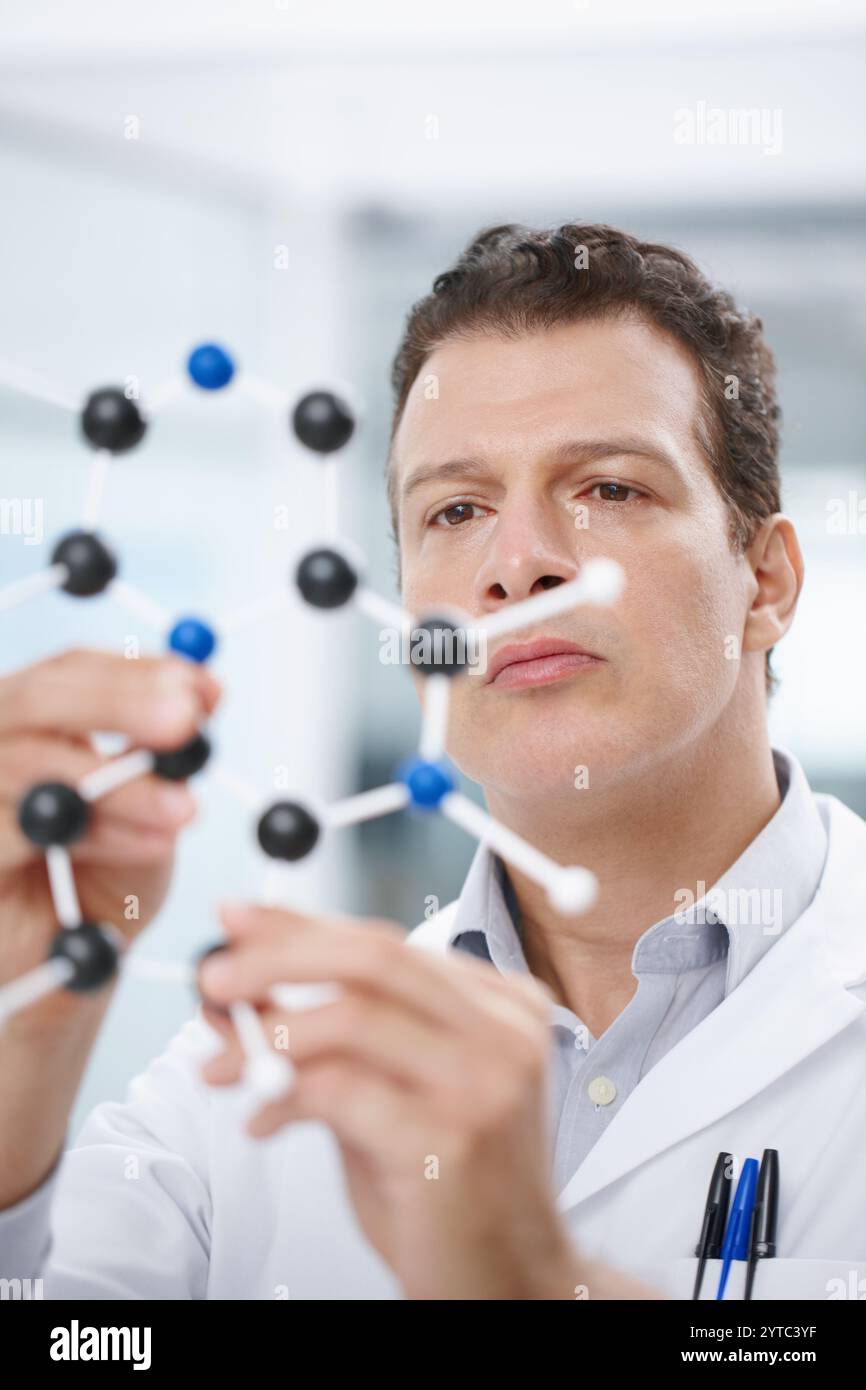 Scientist Laboratory And Man With Molecule Structure For Theory