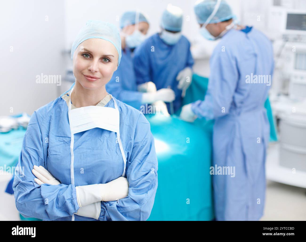 Woman, doctor and portrait with arms crossed for theater, medical ...