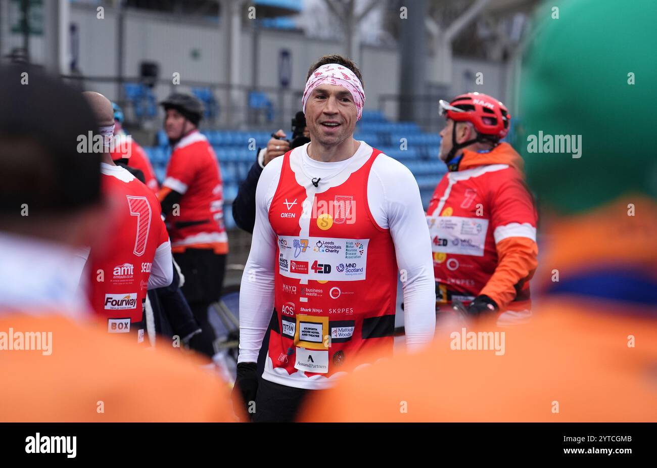 Kevin Sinfield taking part in the Extra Mile event at the Etihad Campus ...