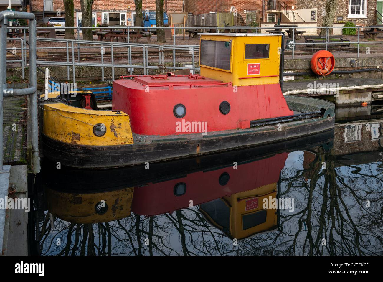 Brightly painted tug boat moored on Chichester canal. December 2024 ...