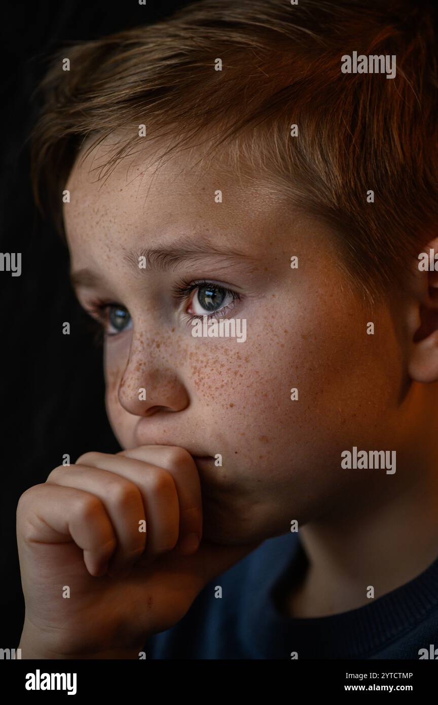 close-up portrait boy with freckles on the cheeks with blue eyes Stock ...