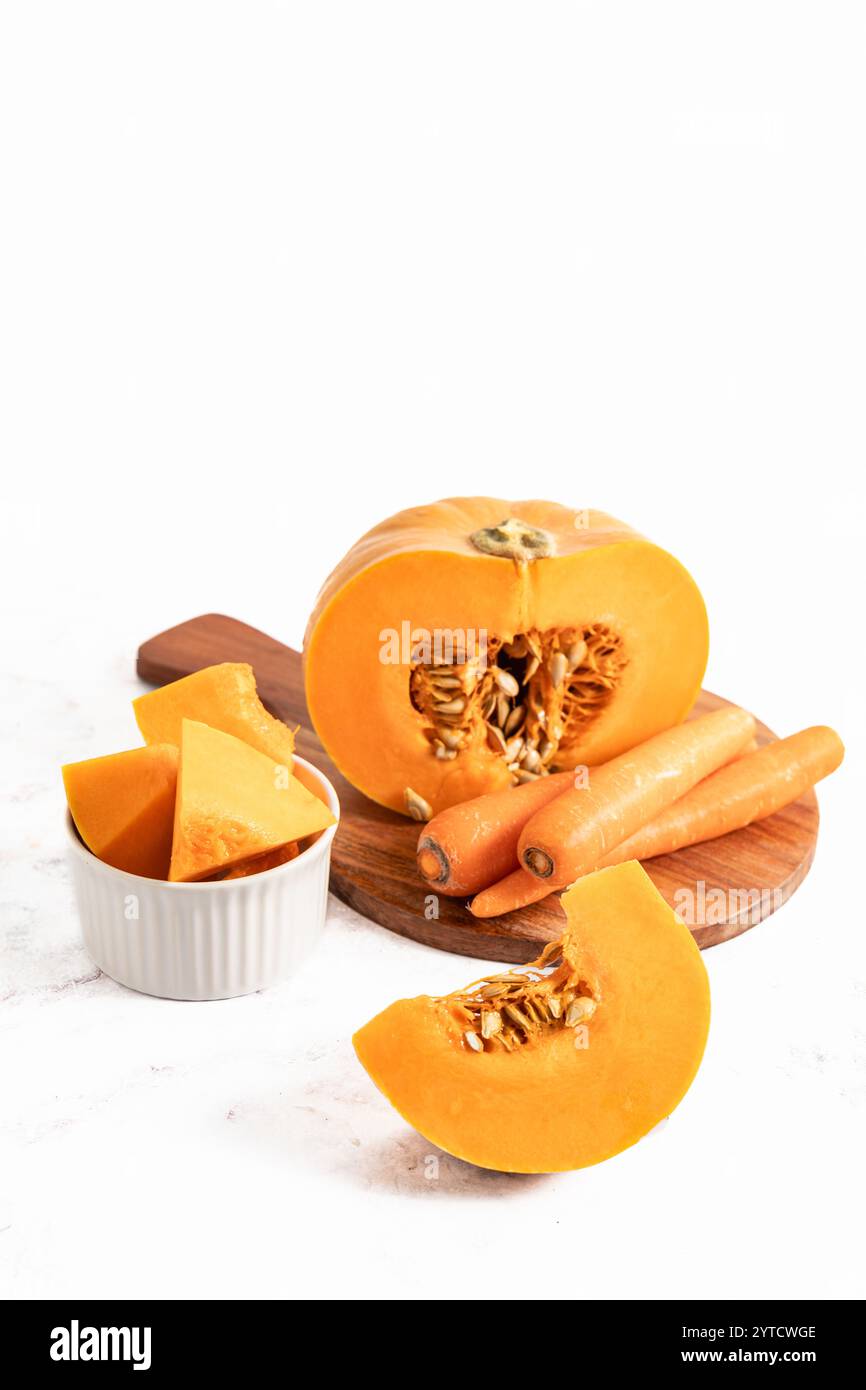A colorful variety of beta-carotene rich foods, including pumpkin and ...