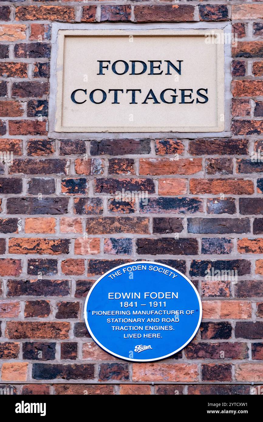 Blue plaque with carved Foden Cottages on former Edwin Foden home in ...