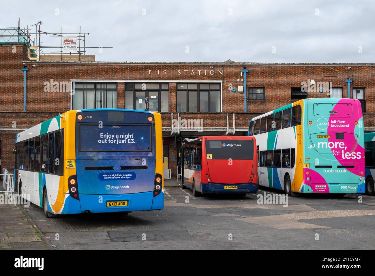 Stagecoach buses with bright livery at Chichester bus station. December ...