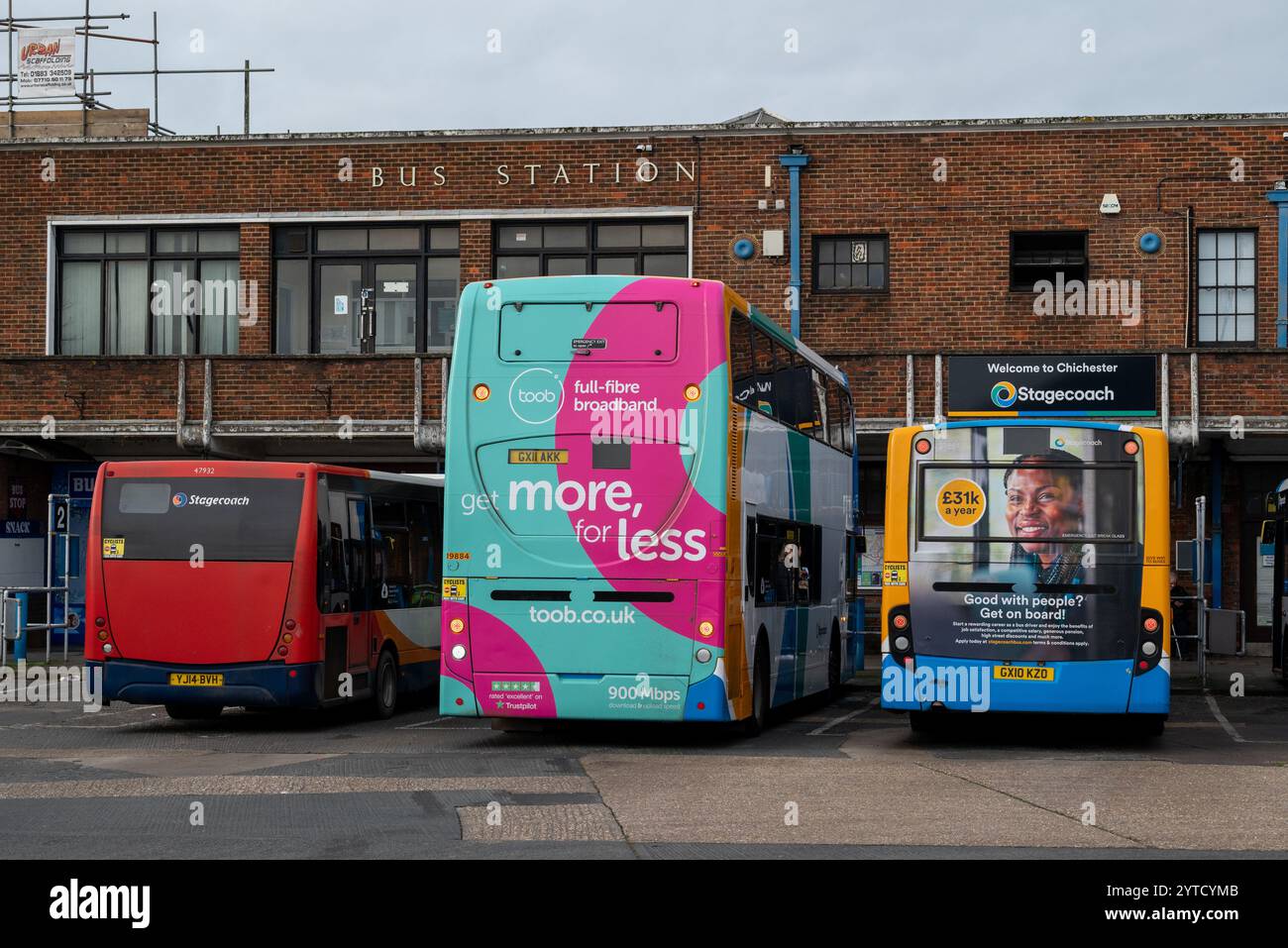 Stagecoach buses with bright livery at Chichester bus station. December ...