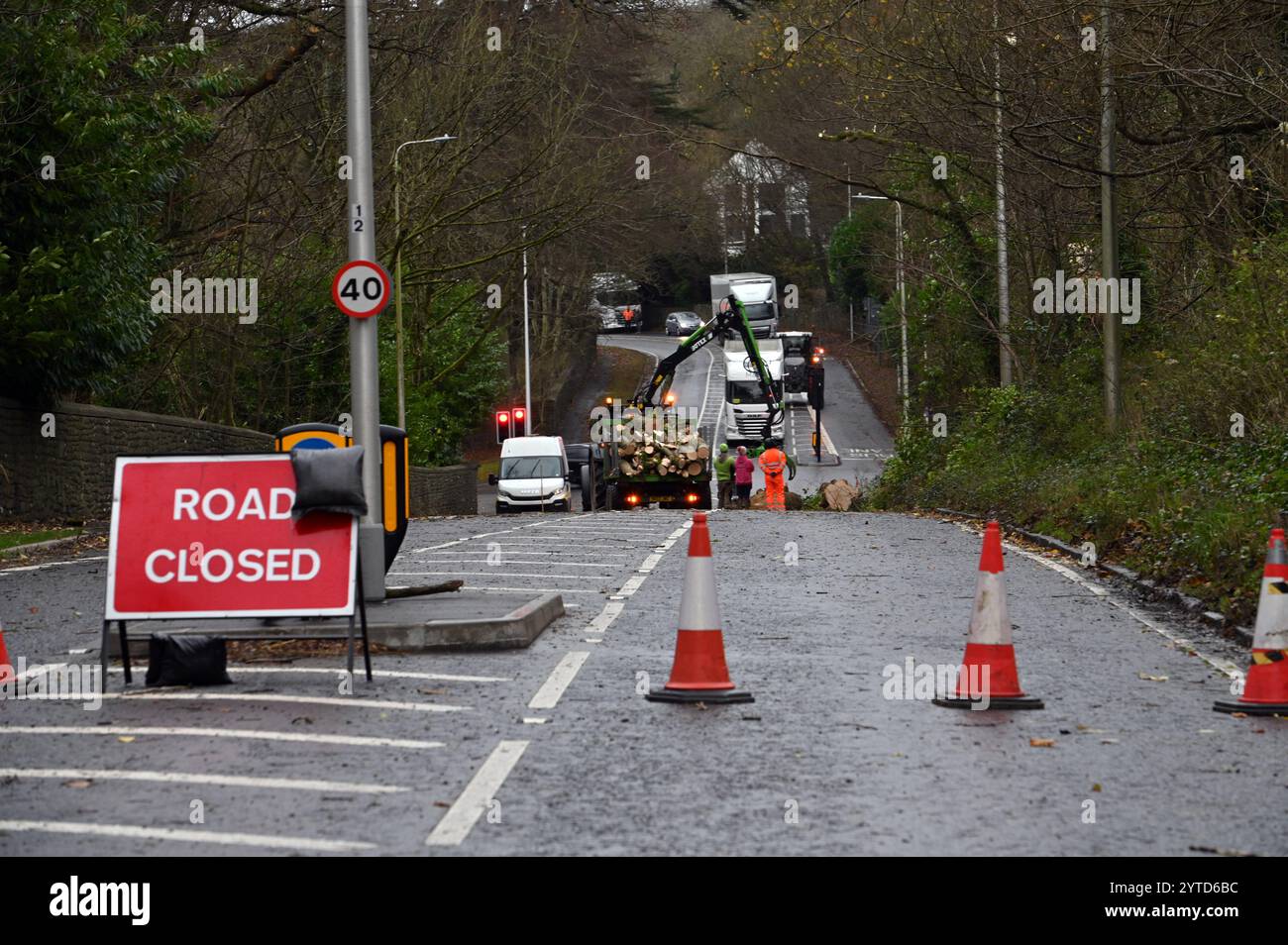 UK Storm Darragh. Main road A370 closed at Brockley Coome North Somerset.Picture Credit Robert ...